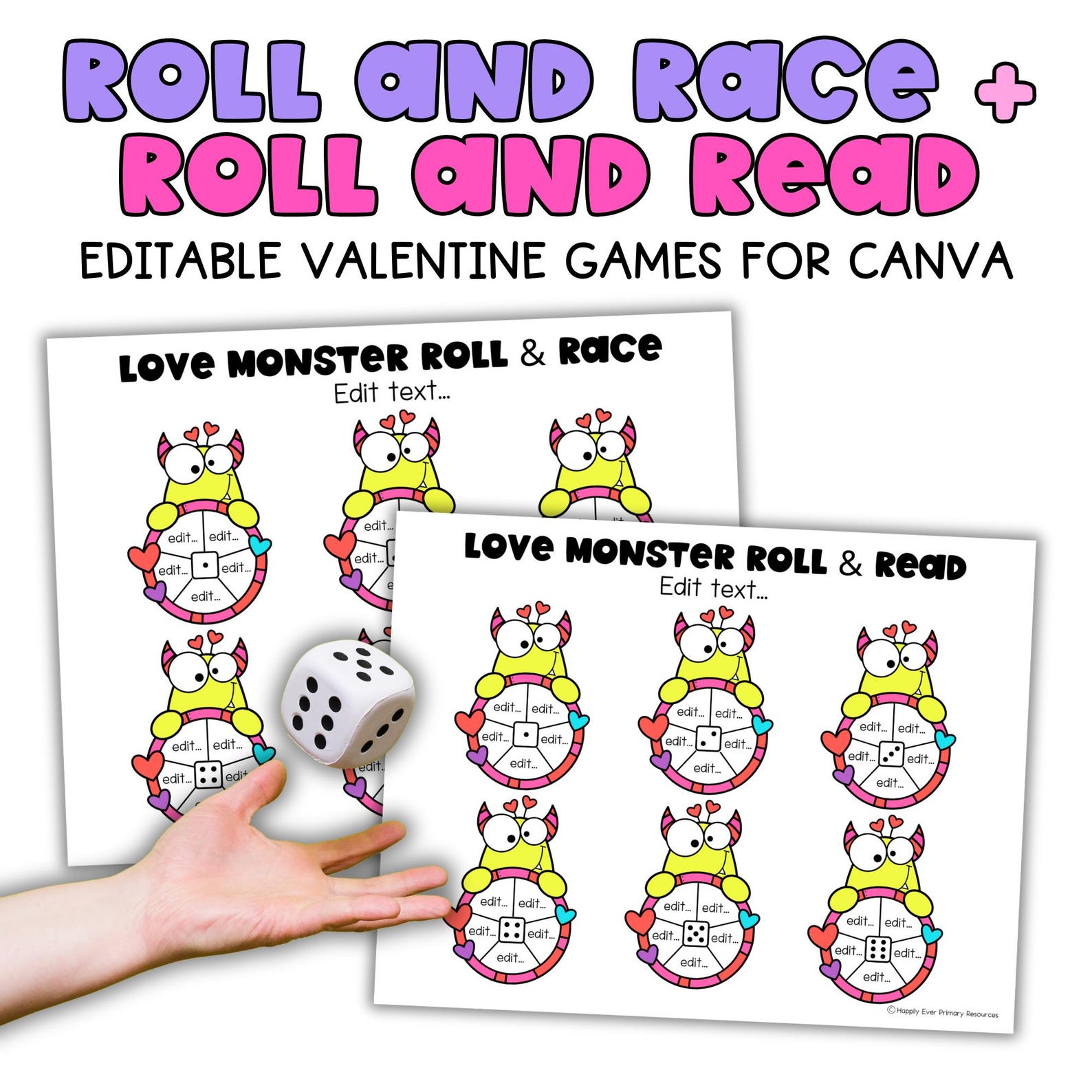 Valentine’s Day Roll and Read and Roll and Race Games | Editable Canva ...