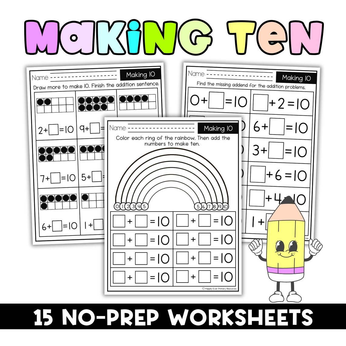 Making 10 Kindergarten Math Worksheets | Friends of 10 | Addition to 10 ...