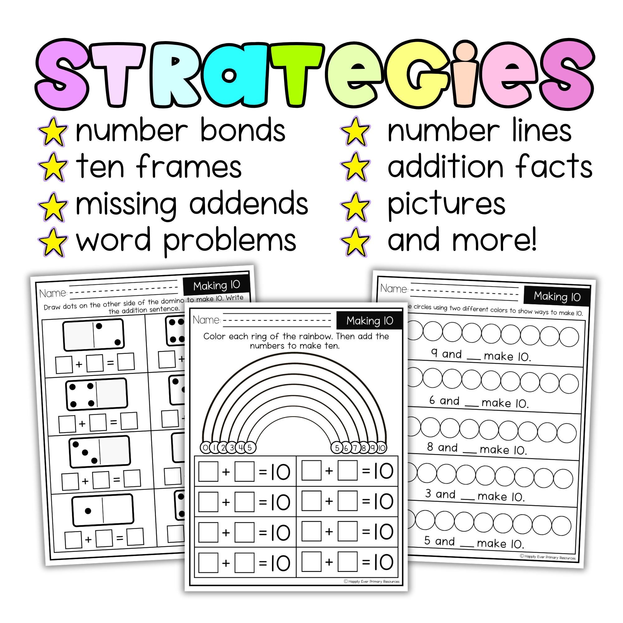 Making 10 Kindergarten Math Worksheets | Friends of 10 | Addition to 10 ...