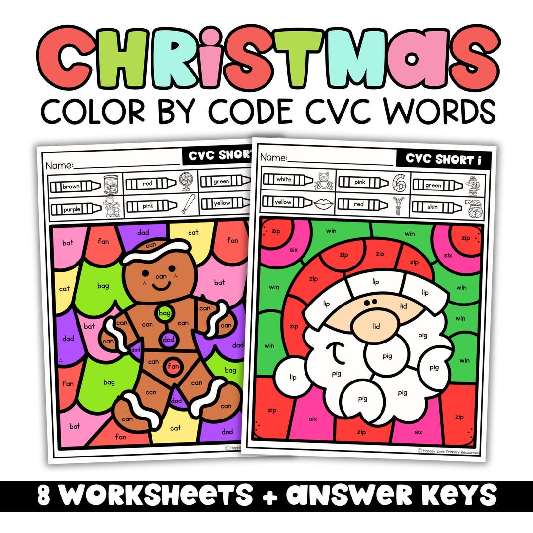 Christmas CVC Words Color by Code Worksheets (printable) - Etsy UK