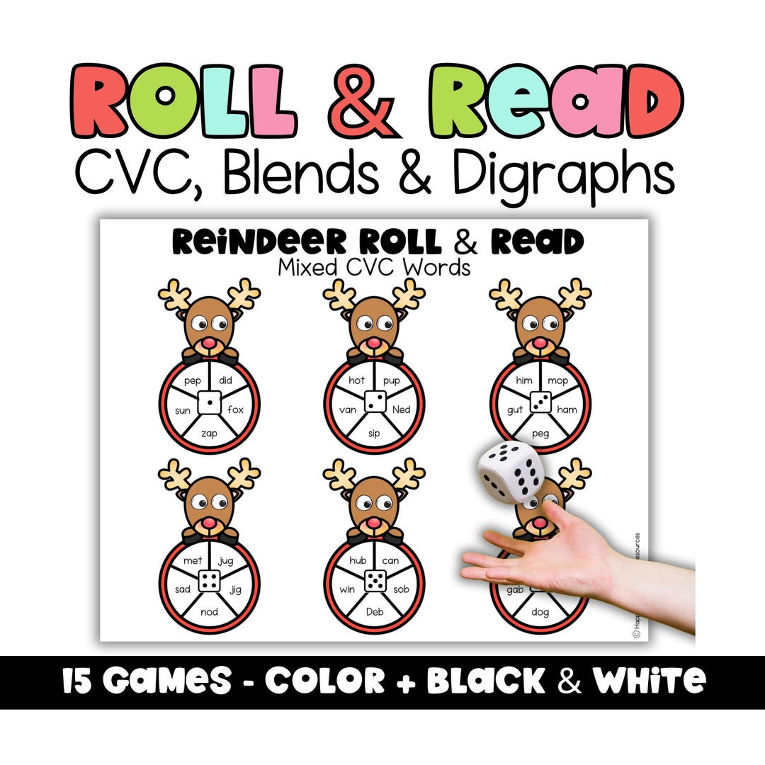 Reindeer Phonics Game | Roll and Read CVC Words, Blends & Digraphs (PDF ...
