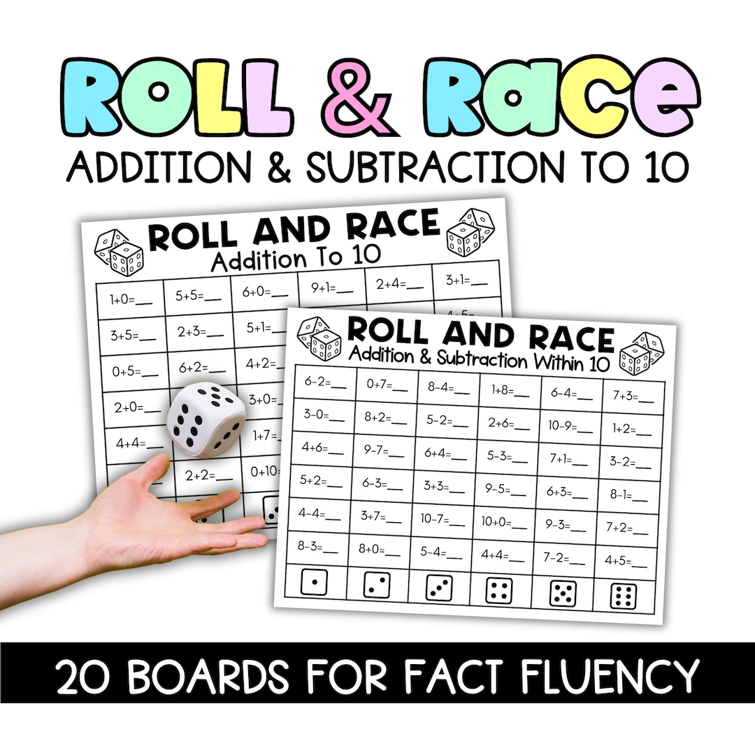 Roll and Race Math Dice Games | Addition and Subtraction Within 10 ...