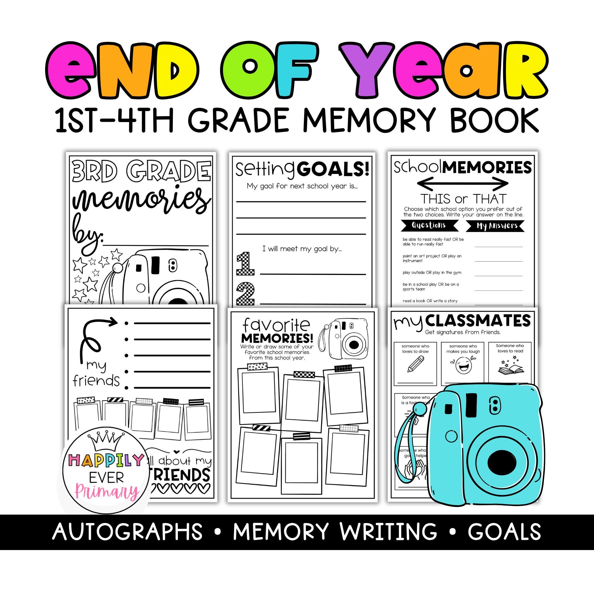 End of Year Memory Book Activities for 1st 2nd 3rd 4th Grade Last Week ...
