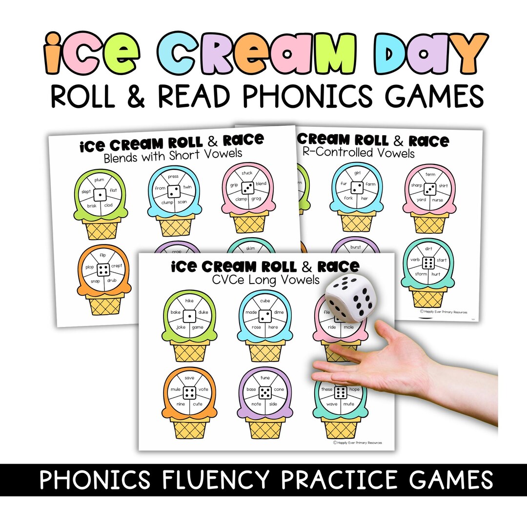 Ice Cream Day Roll & Read Phonics Games | Fluency Activities for ...