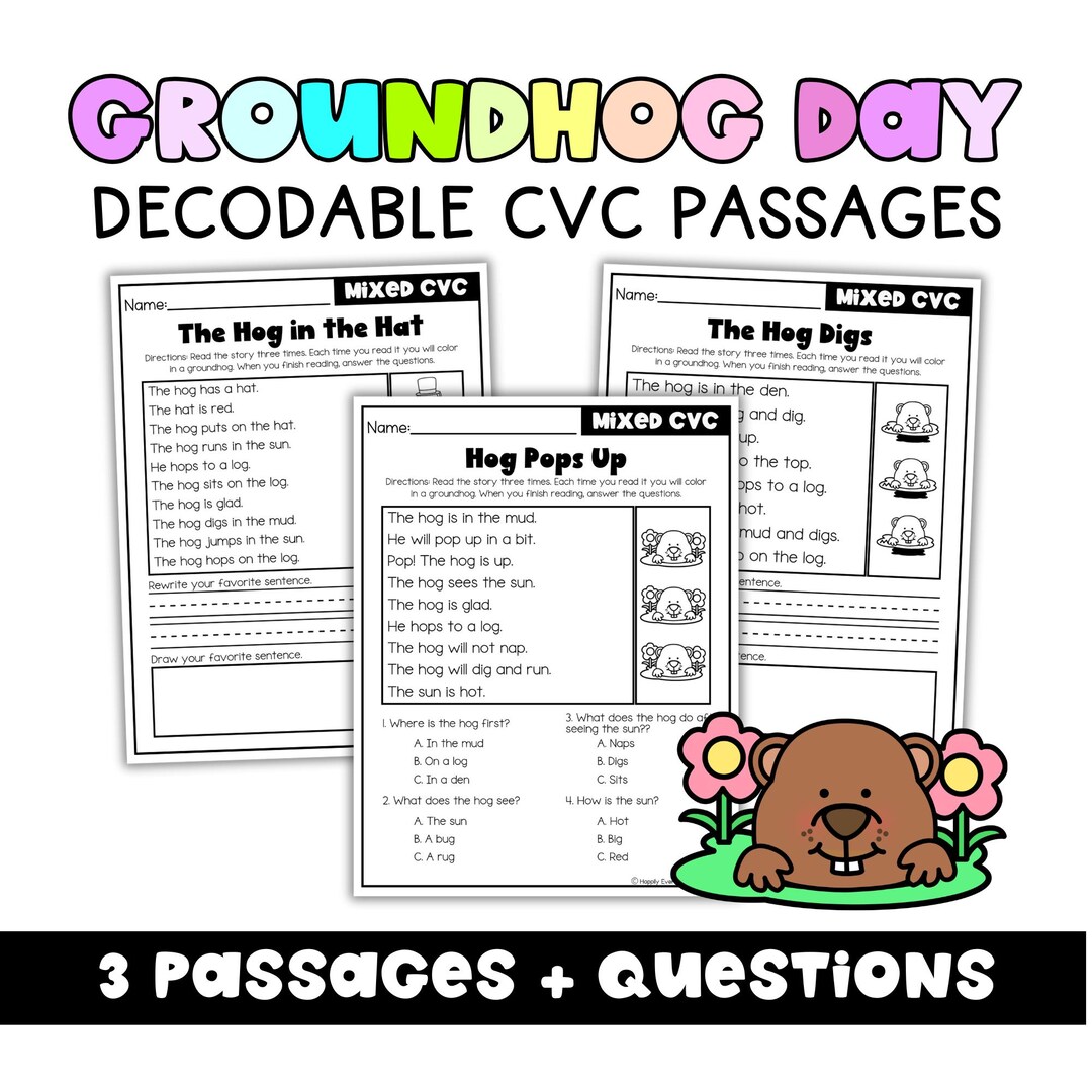 Groundhog Day Decodable Passages CVC Words | Reading Fluency ...