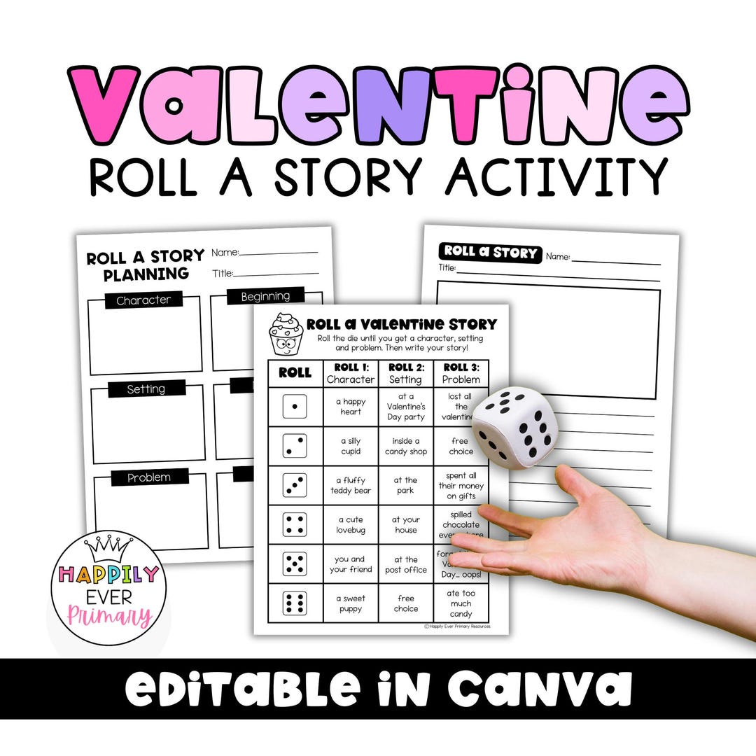 Valentine’s Day Roll and Write a Story Activity | Editable Narrative ...