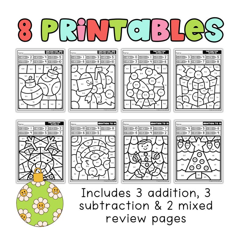 Hojas de trabajo de matemáticas para colorear por código con temática ...