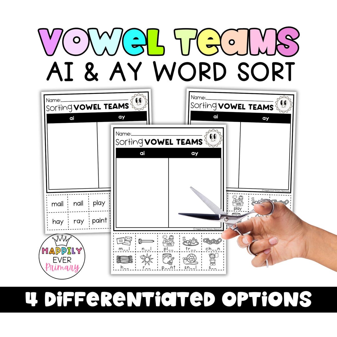 AI AY Vowel Teams Worksheets, Phonics Word Sort Activities, Long Vowel ...
