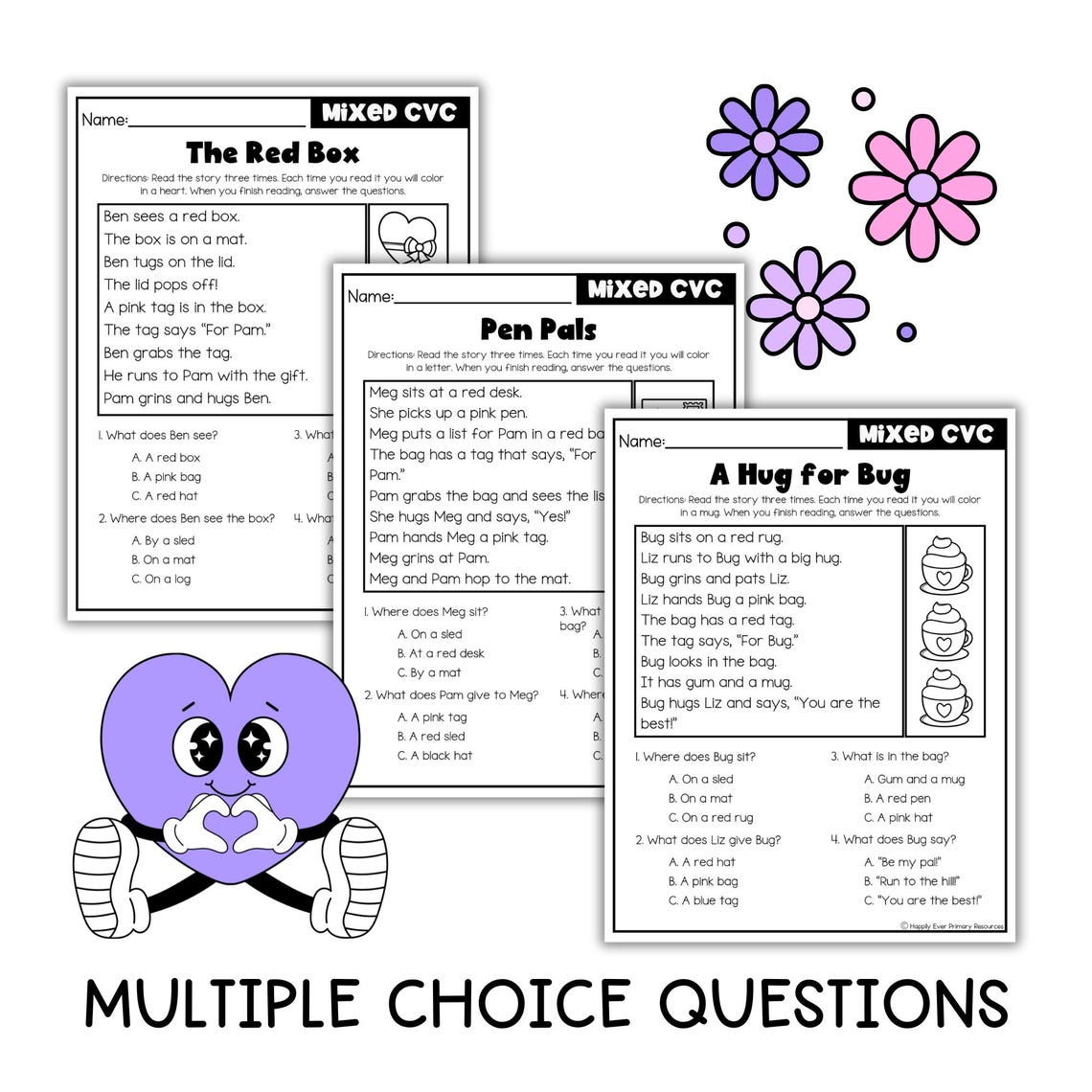 Valentine Decodable Passages CVC Words | Reading Fluency ...