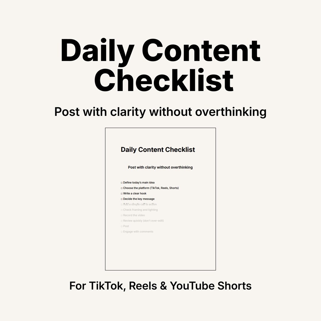 Daily Content Checklist | Simple Posting Checklist for Tiktok, Reels ...