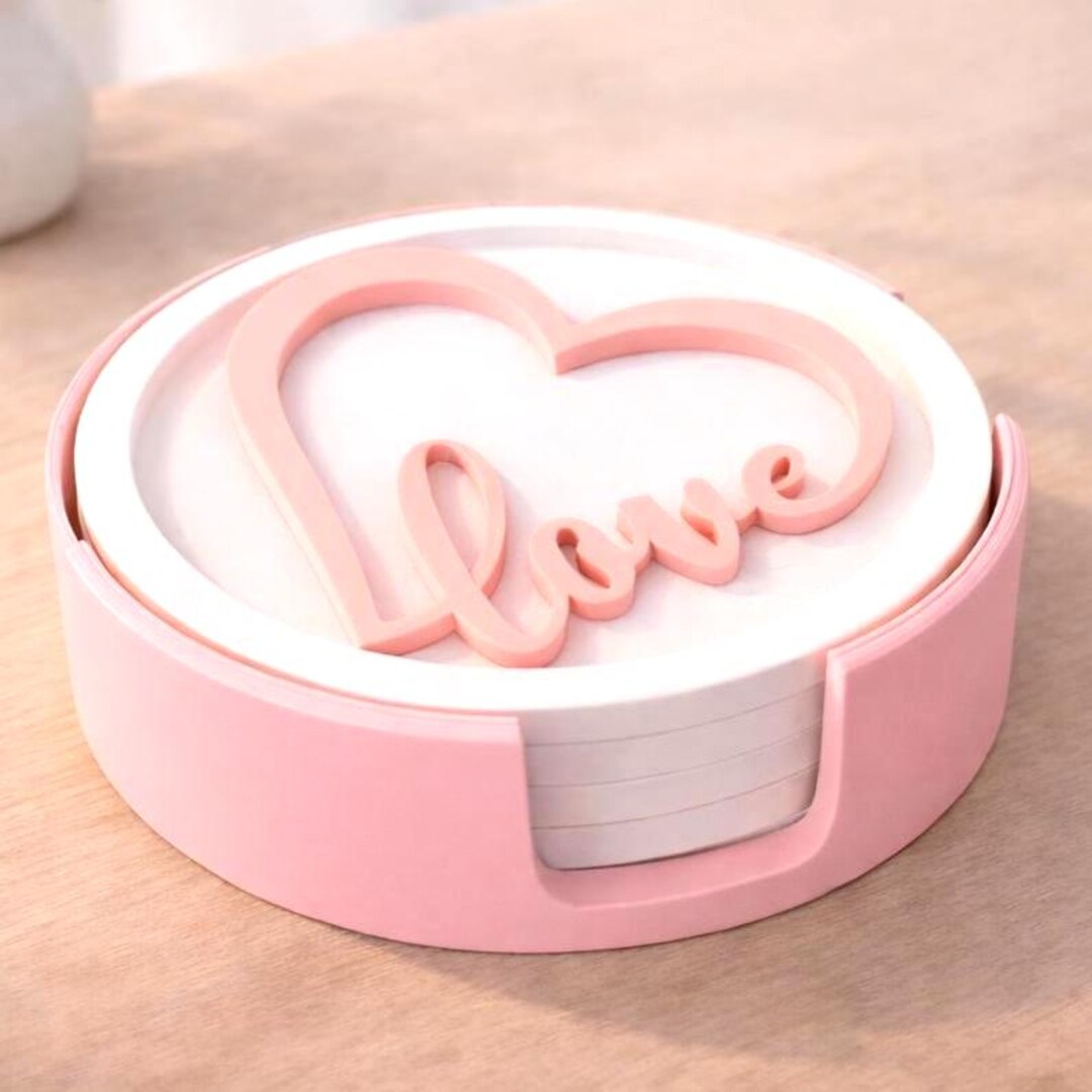 3D Printed LOVE Coaster Set With Holder – Valentine's Day Decor - Etsy
