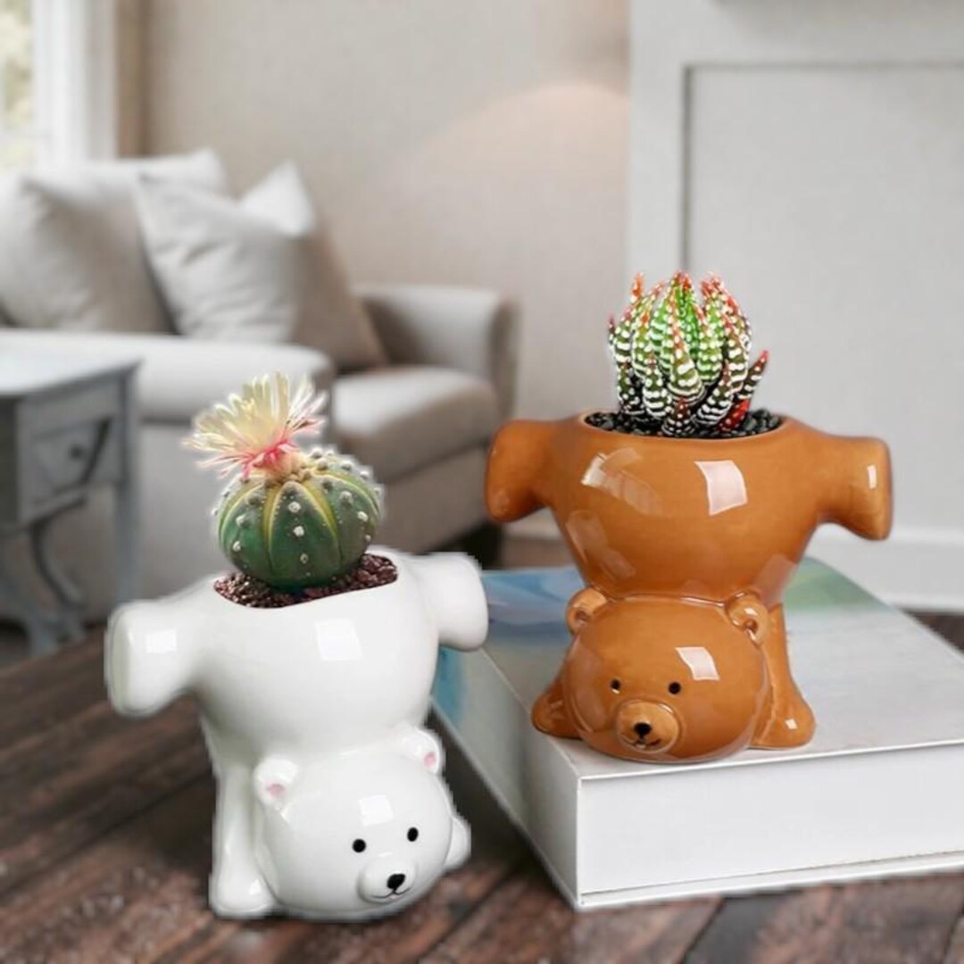 Upside Down Bear Planter Pot, Cute Animal Flower Pot Succulents, Small ...
