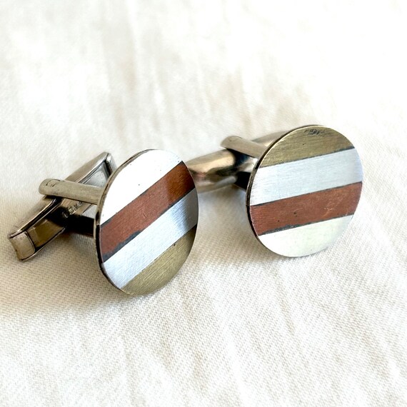 Modernist Mexican Cuff Links Vintage Brushed Mixed Me… - Gem