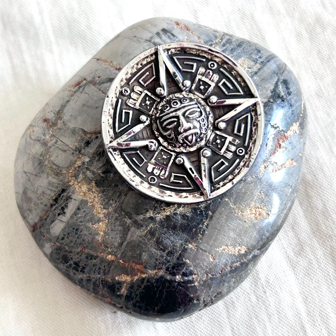 Vintage Sterling Silver Aztec Sun God Brooch Pendant: Mid-century ...