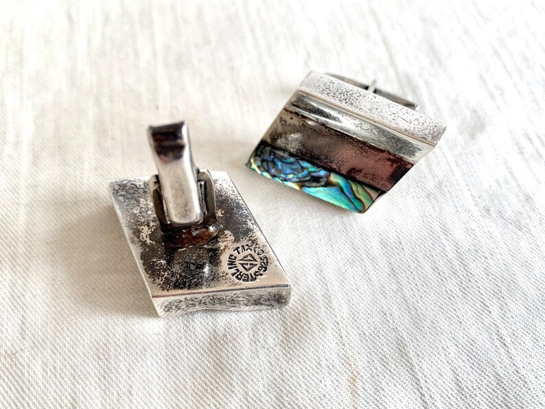 Mexican Sterling Silver Abalone Cuff Links: Midcentury Modernist ...