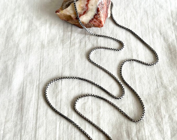 Sterling Silver Box Chain 24 Inch 2mm Thick Vintage Necklace Used ...