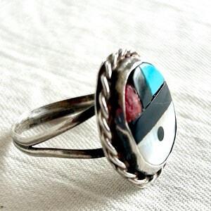Zuni Sun Face Ring Size 7 Vintage Turquoise Red Coral Onyx Native ...