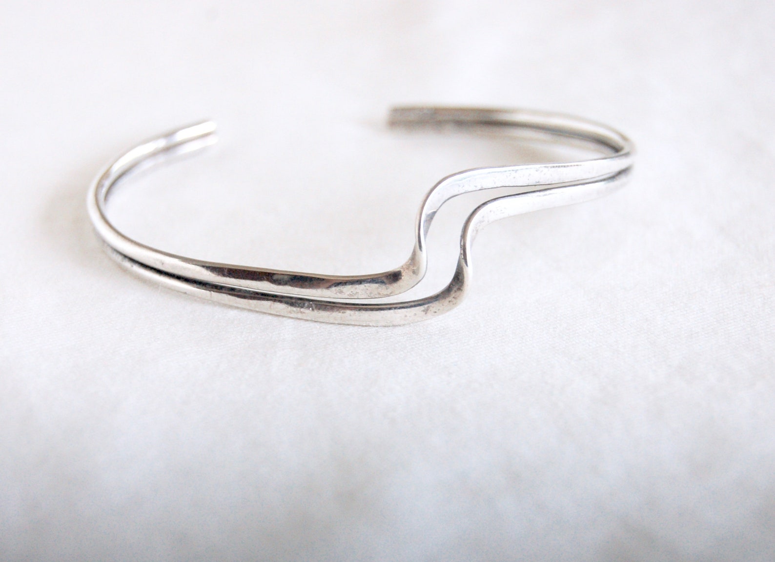 Mexican Cuff Bracelet Double Sterling Silver Modern Wave Size 7 Medium ...