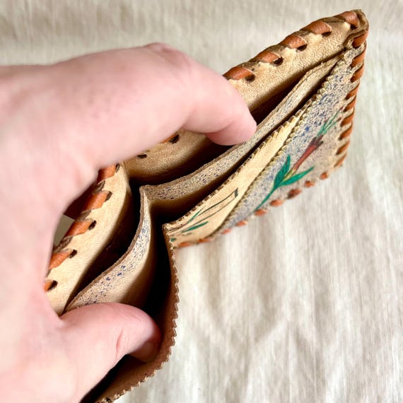 Antique Hand-Painted Leather Wallet: Southwest Desert… - Gem