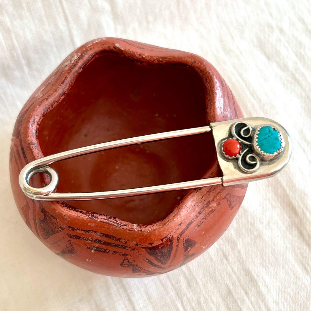 Vintage Turquoise Safety Pin Key Chain Locker Clip Southwestern Red ...