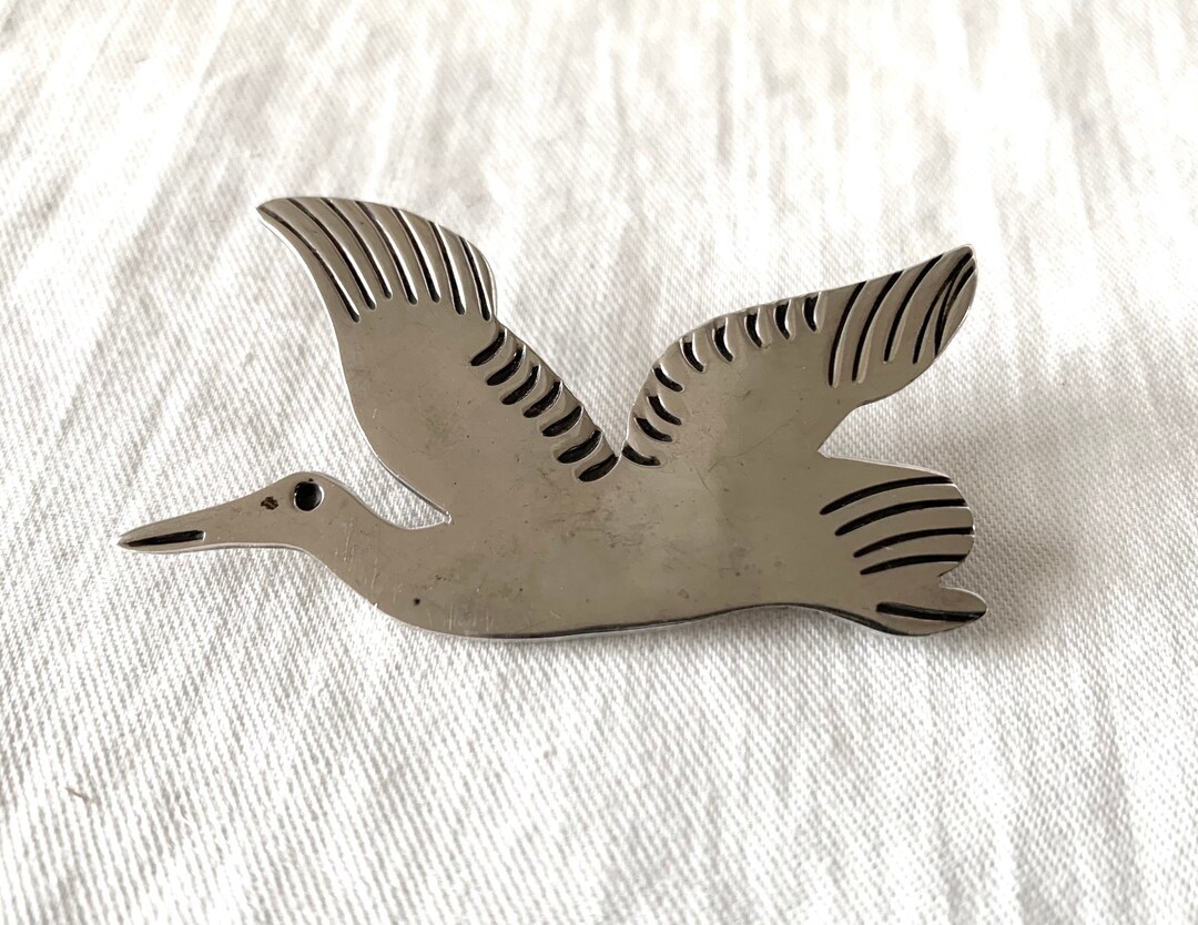 Vintage Pelican Pin Handmade Sterling Silver Bird Brooch Statement ...