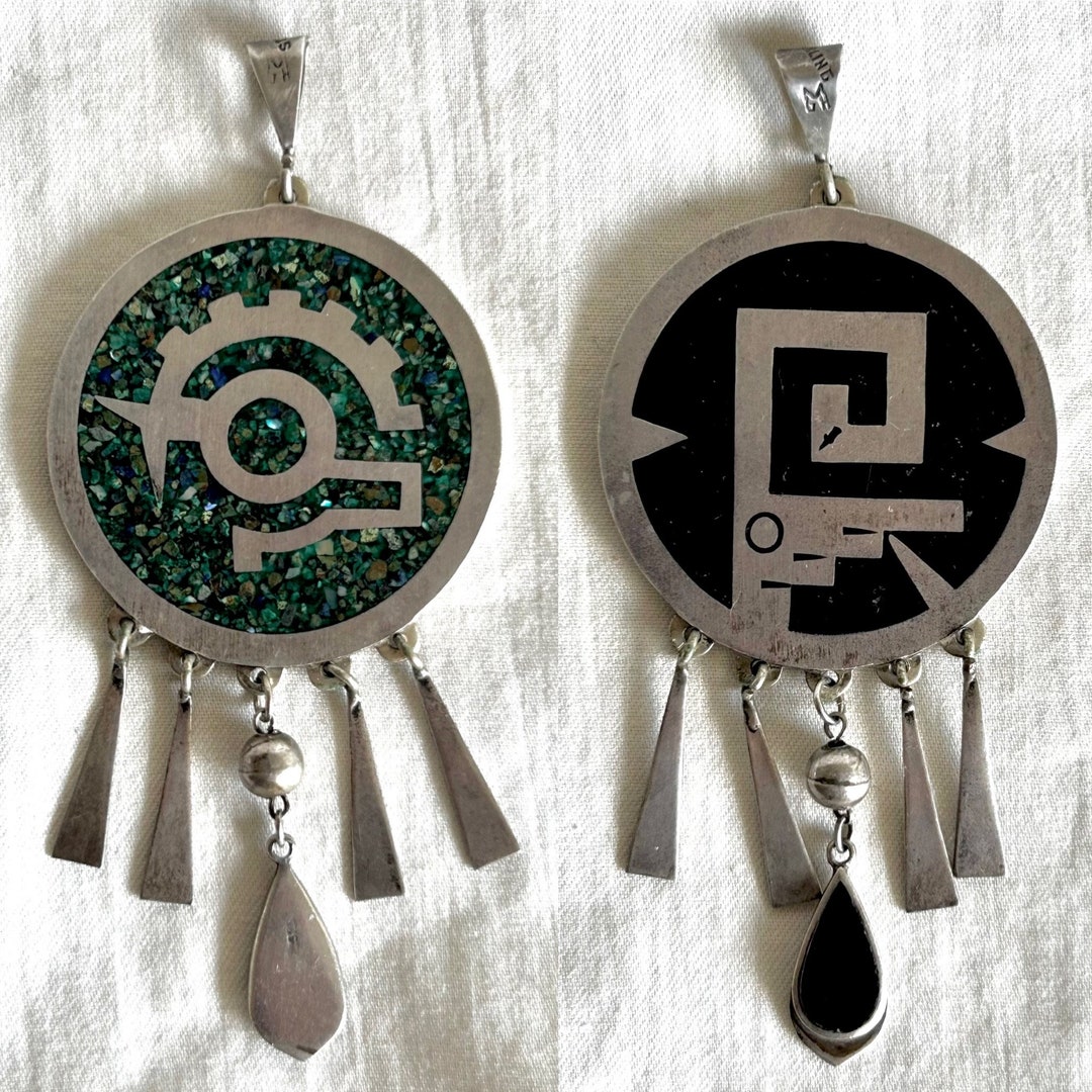 Double Sided Midcentury Mexican Pendant Sterling Silver Aztec Mayan ...