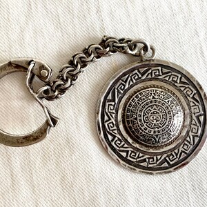 Mayan Aztec Calendar Keychain Vintage Mexican Sterling Silver Key Ring ...