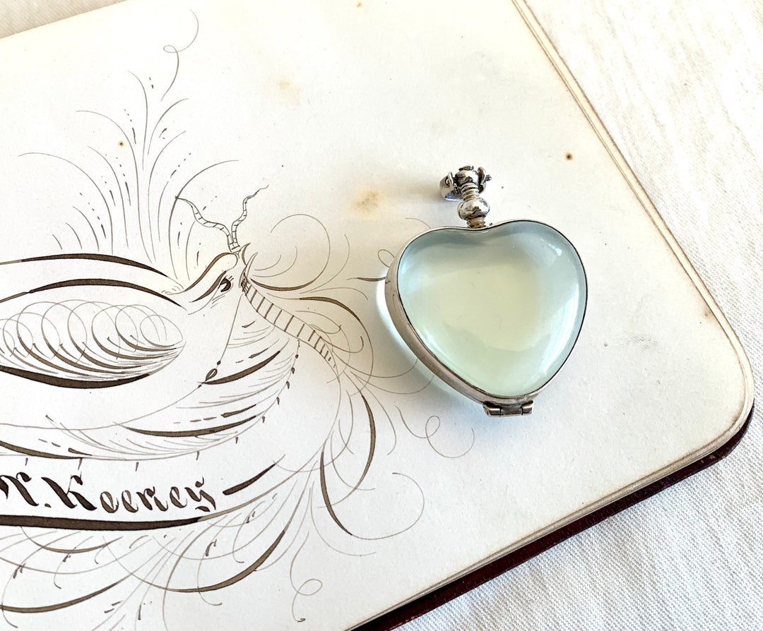 Glass Heart Locket Vintage Mexican Pendant Sterling Silver Valentine ...