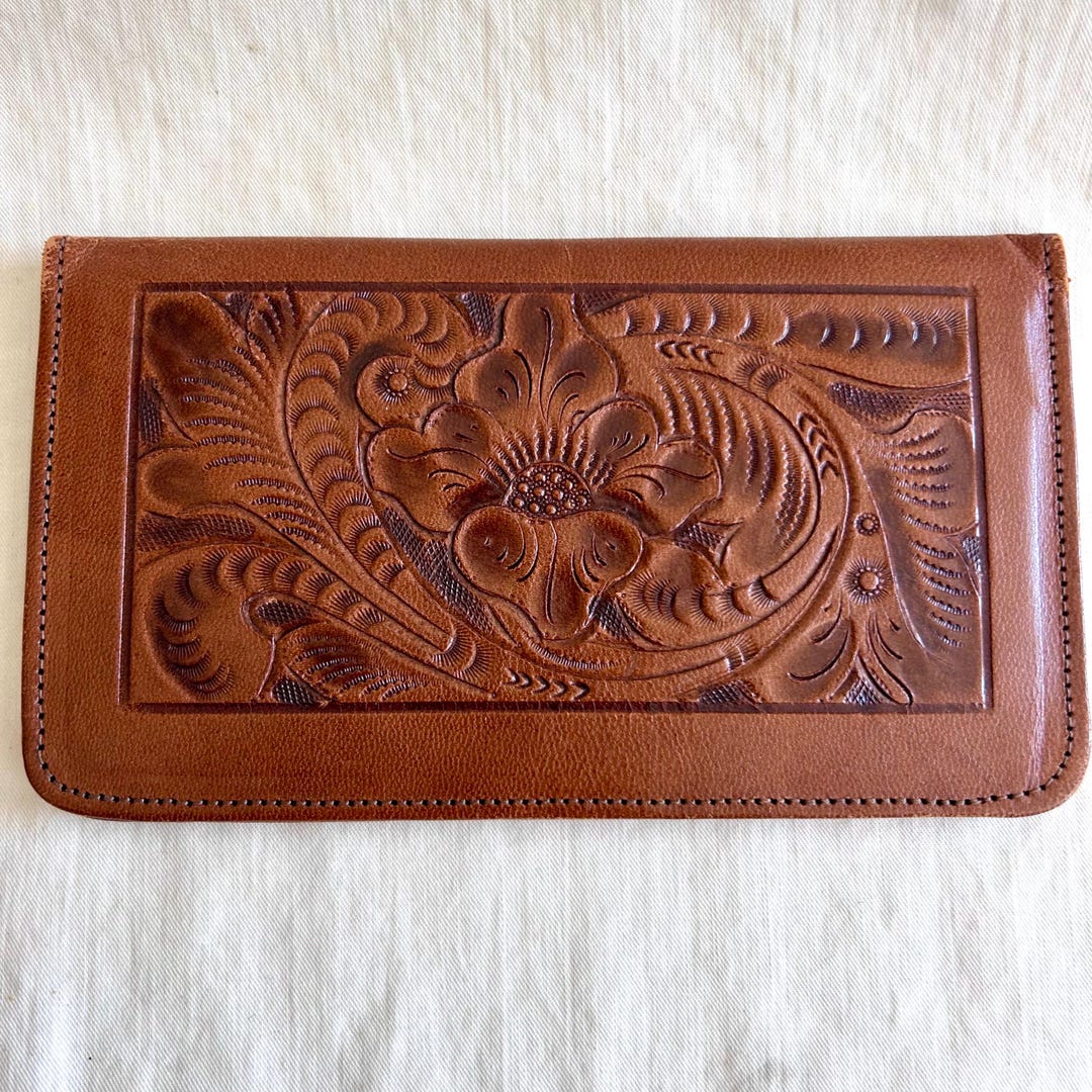 Vintage Tooled Leather Checkbook Wallet: Western Floral, Rockabilly ...