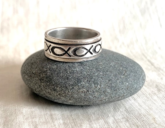 Vintage Spinner Ring Band Sterling Silber GroBe 9 Ichthys Fisch Herren Schmuck Fidget Spins Religiose Fische Etsy