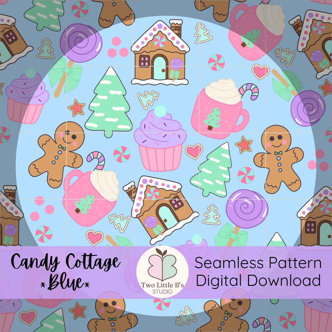Blue Pastel Christmas Seamless Pattern, Cute Gingerbread Pattern ...