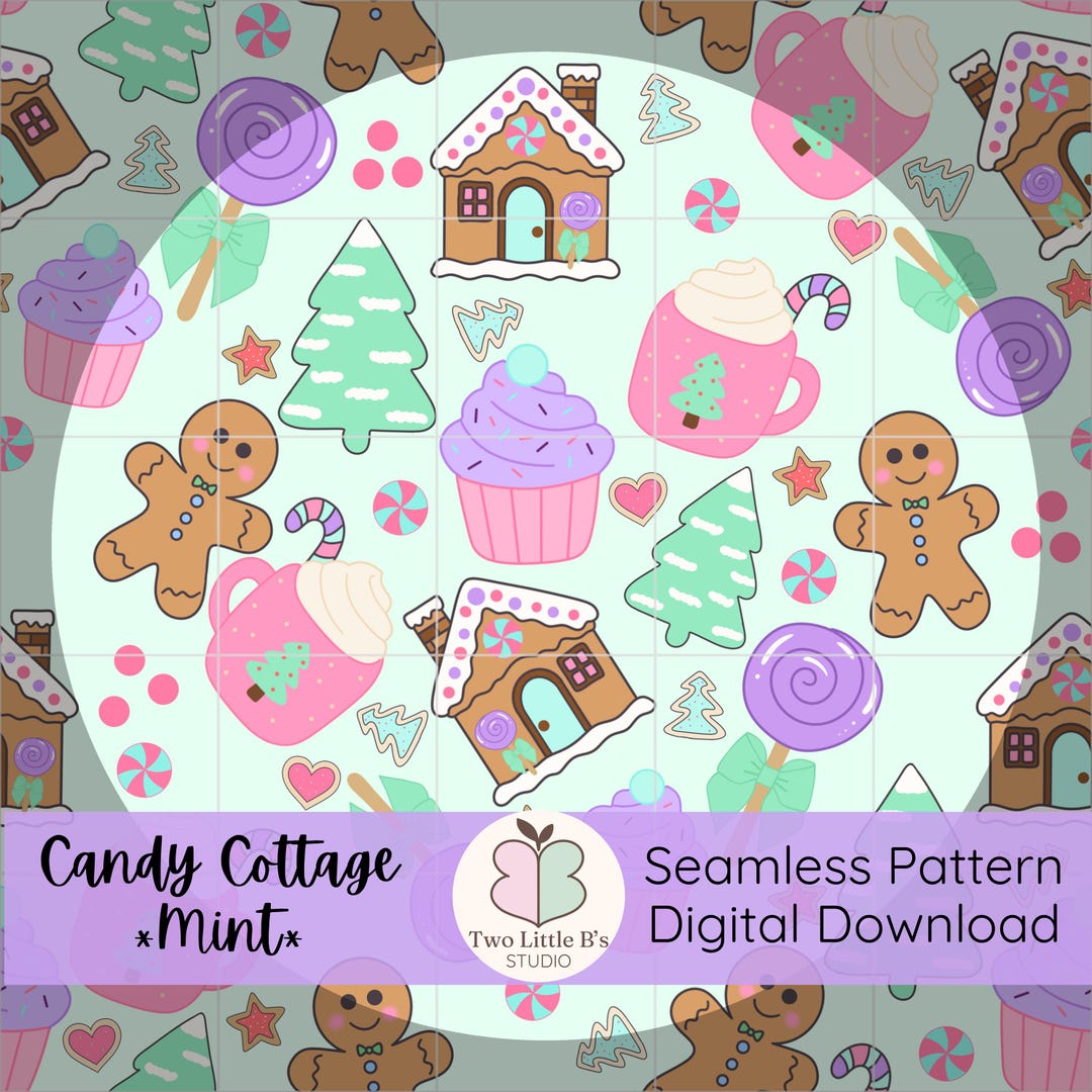 Pastel Christmas Seamless Pattern, Gingerbread Digital Paper, Kawaii ...
