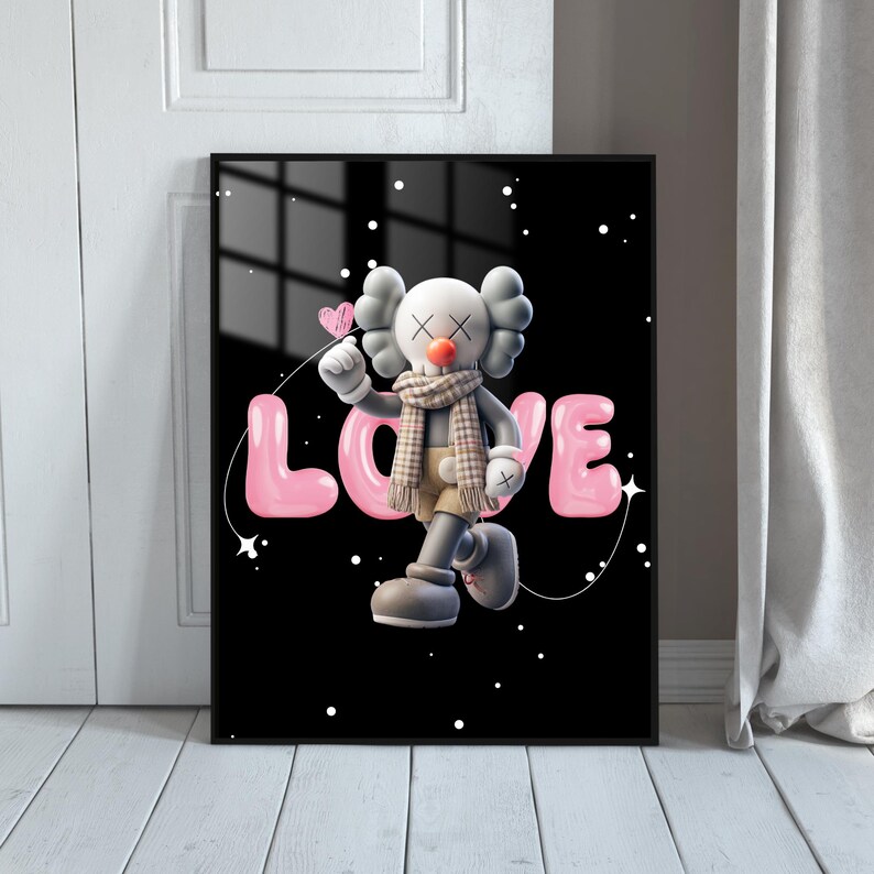 Kaws Winter Love Duo Poster Set | Pink Cozy Pop Art Prints | Valentine ...