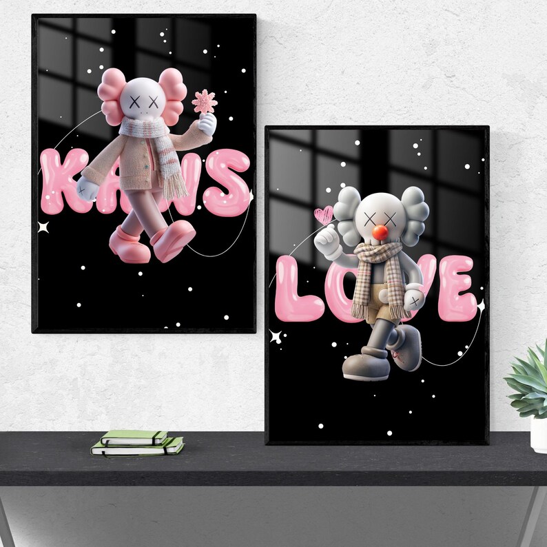 Kaws Winter Love Duo Poster Set | Pink Cozy Pop Art Prints | Valentine ...