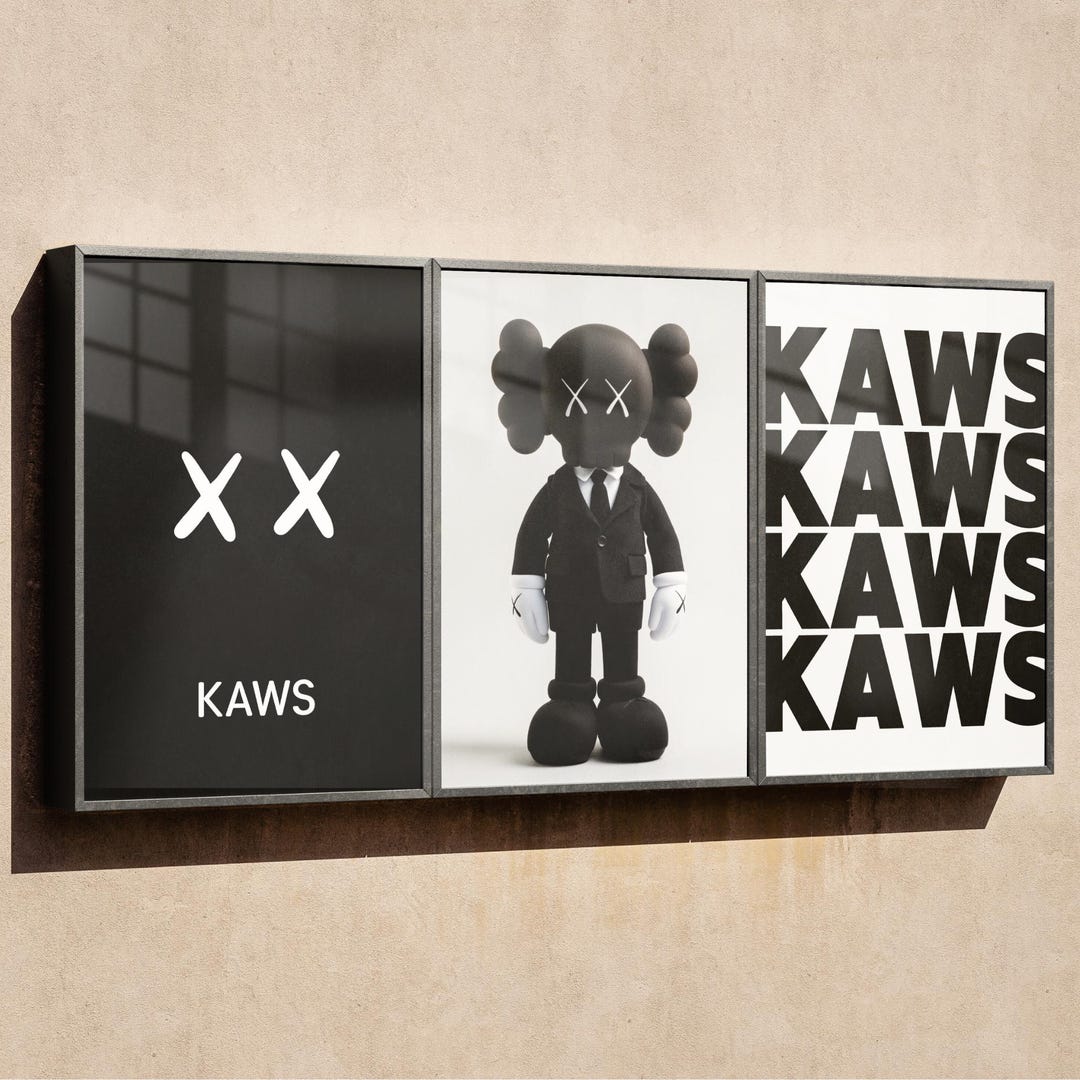 Hypebeast Kaws Pop Art Poster Set of 3 | Black & White Minimal Wall Art ...