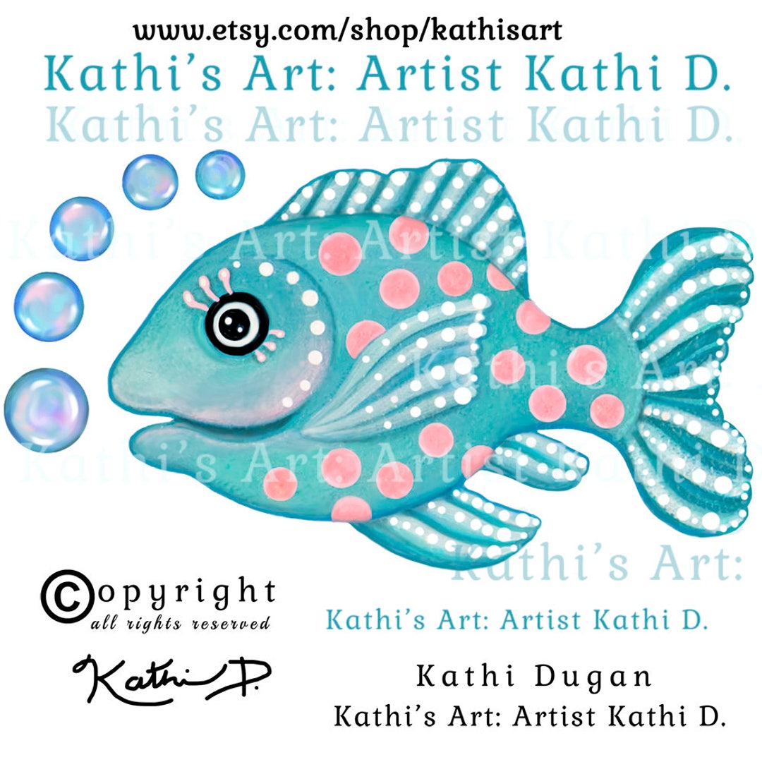 Dotted Aqua Fish Small Clip Art, Instant Download, TIFF, PSD, PNG Zip ...