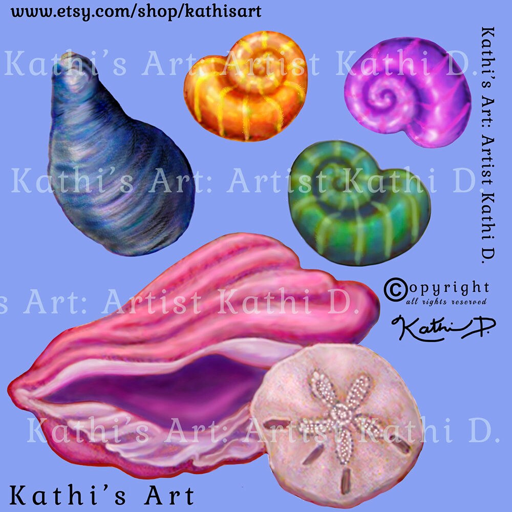 Assorted Shells Small Clip Art, Instant Download, TIFF, PSD, PNG Zip ...