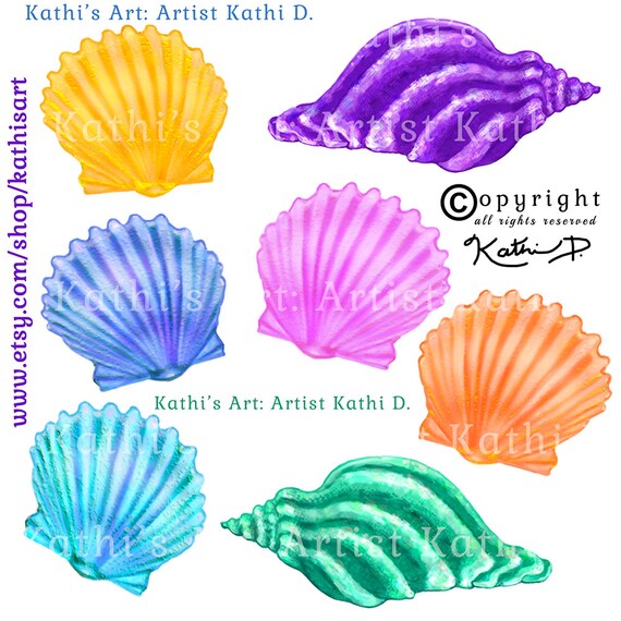 Assorted Shells 7 Small Clip Art Instant Download TIFF - Etsy