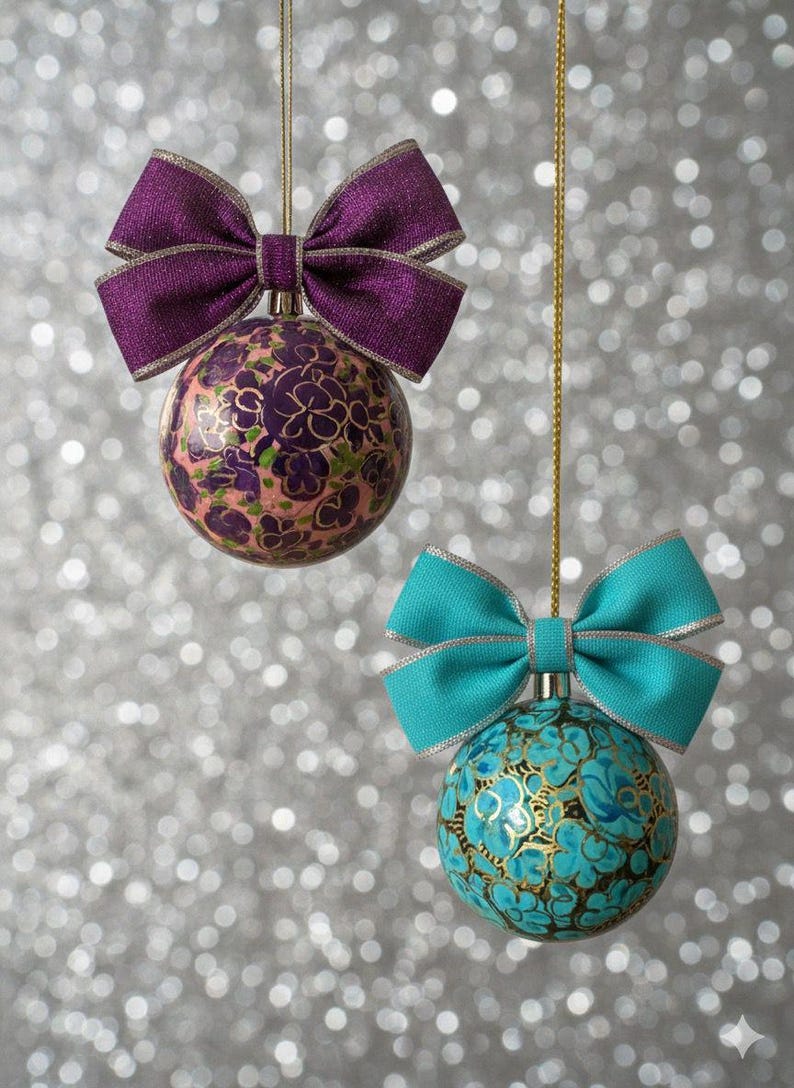 Handmade Paper Mache Christmas Ornament | Kashmiri Floral Bauble - Etsy