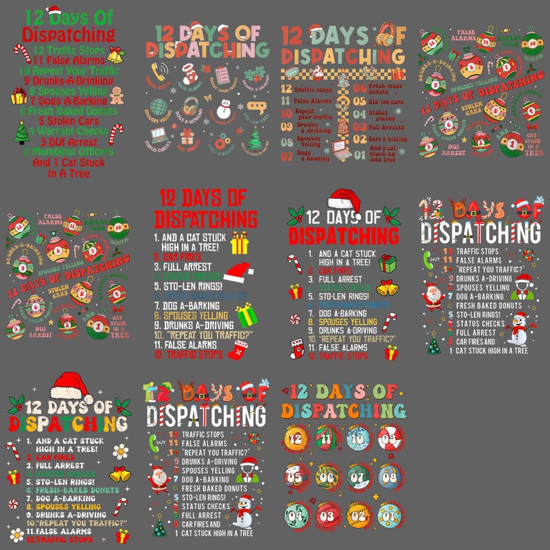 12 Days of Dispatching Christmas PNG, Funny 911 Dispatcher Holiday ...