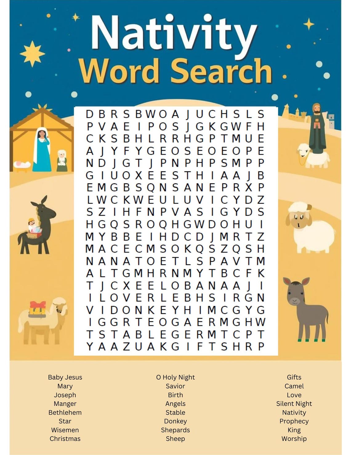 Nativity Word Search Activity Sheet - Etsy