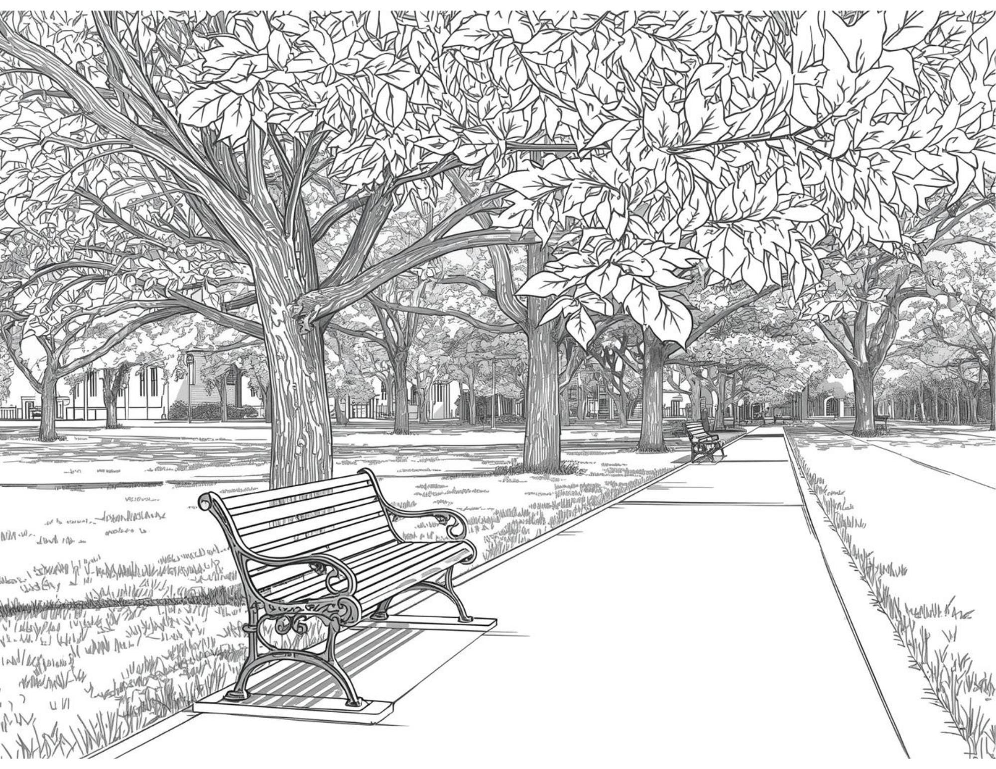 Fall Park Coloring Page - Etsy