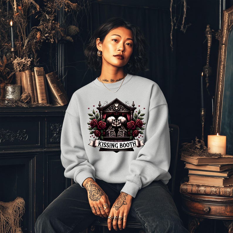 Gothic Kissing Booth Skeleton Sweatshirt Dark Valentine Graphic ...