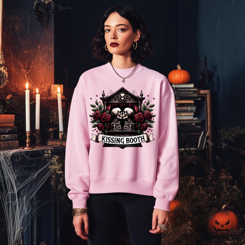 Gothic Kissing Booth Skeleton Sweatshirt Dark Valentine Graphic ...