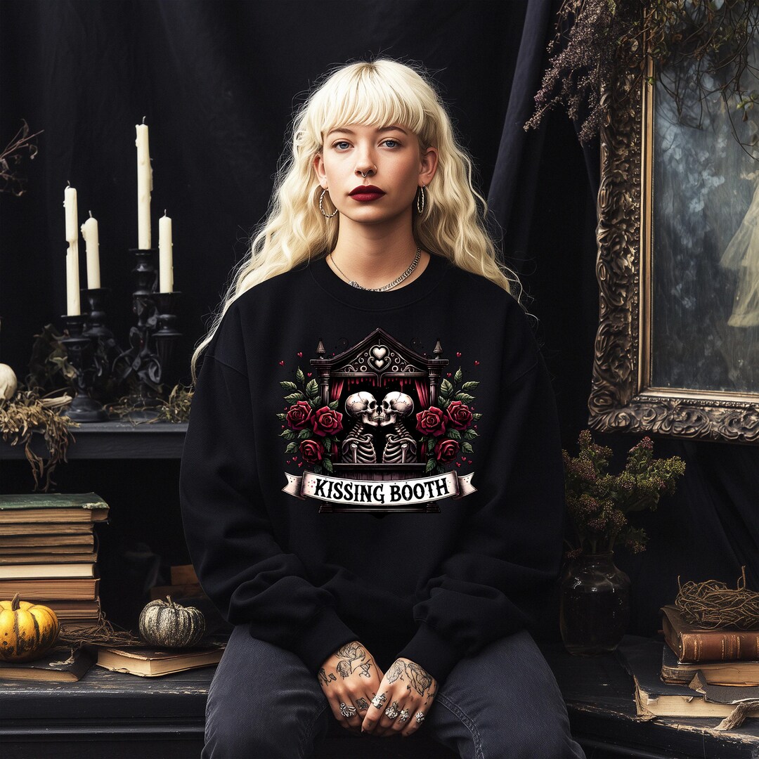 Gothic Kissing Booth Skeleton Sweatshirt Dark Valentine Graphic ...