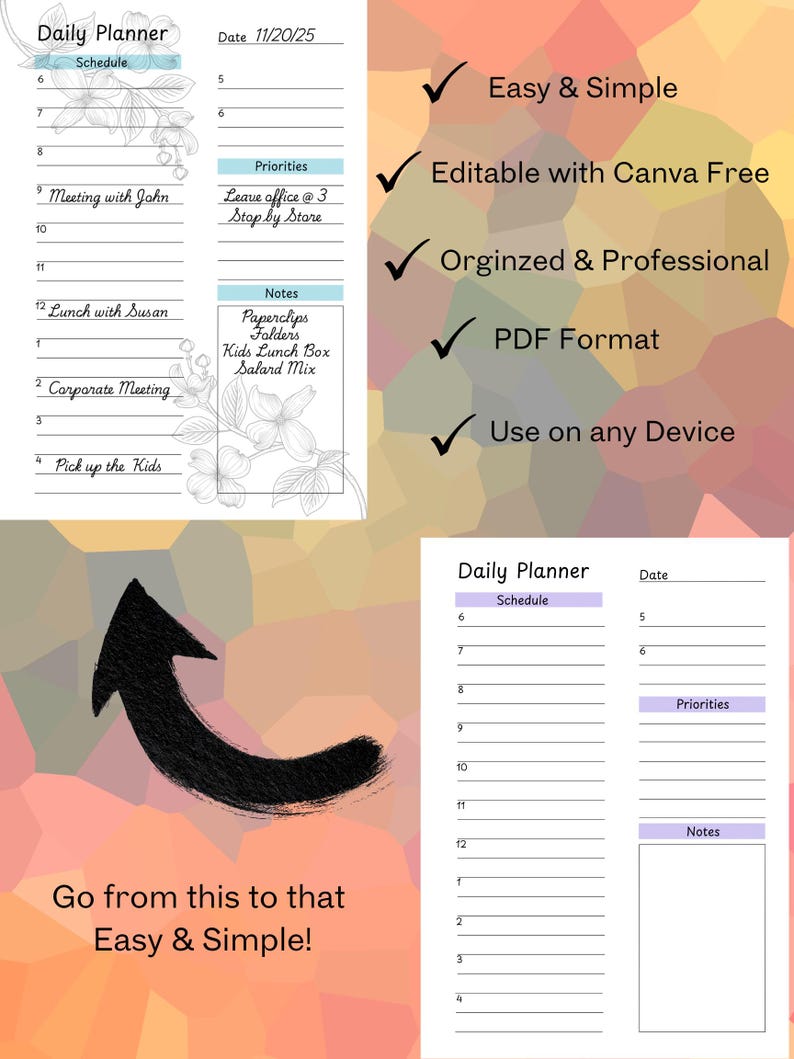 Daily Planner Template | Editable in Canva | Print or Digital - Etsy