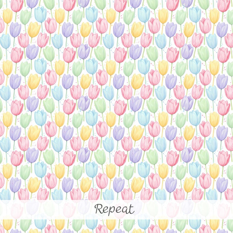 Watercolor Tulip Seamless Pattern, Pastel Floral Digital Paper, Spring ...