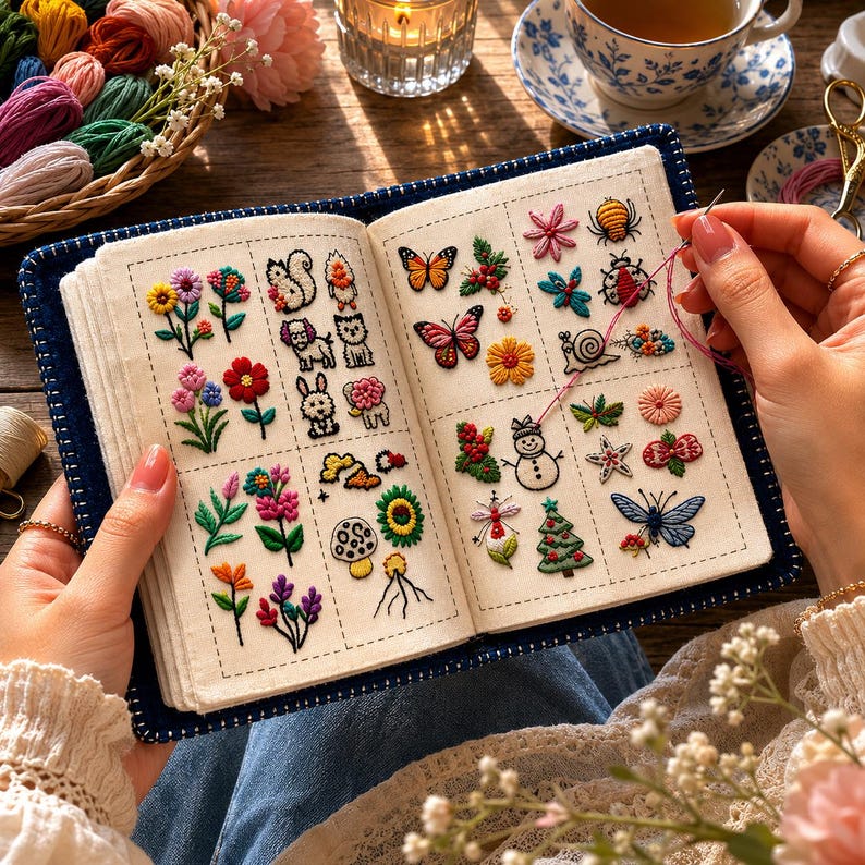 DIY Embroidery Stitch Book Kit, Floral Patterns, Sewing Practice ...