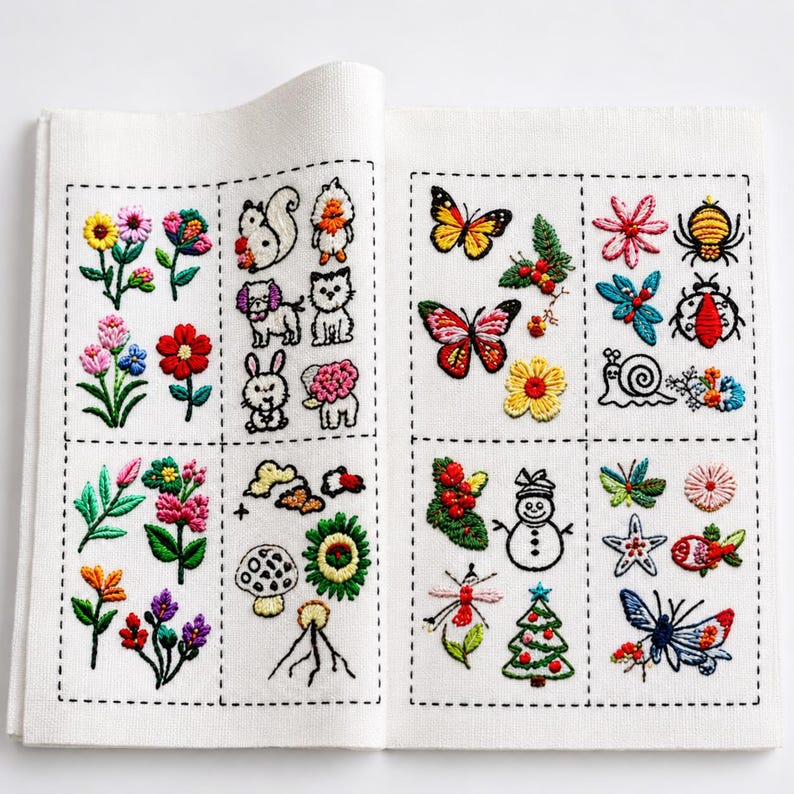 DIY Embroidery Stitch Book Kit, Floral Patterns, Sewing Practice ...