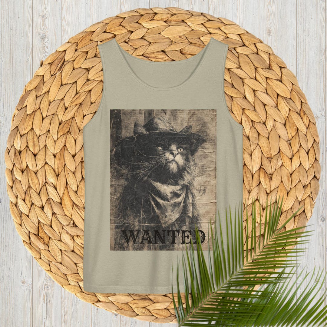 Maine Coon Bandit Wanted Poster Tank, Black Ink Tan Cat Graphic ...